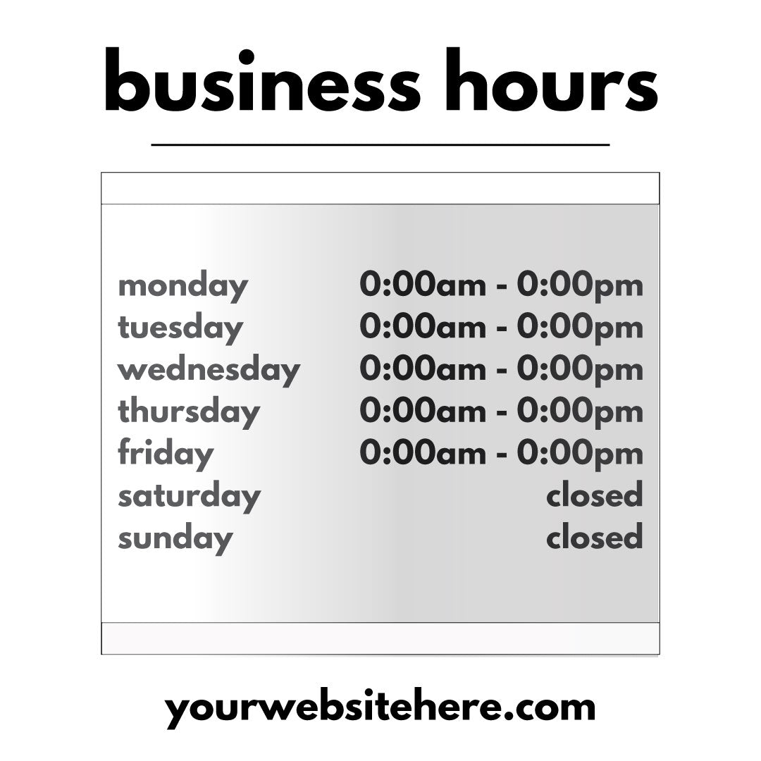 Store Hours Decal | Door Hour Sign – BC Retail Supplies
