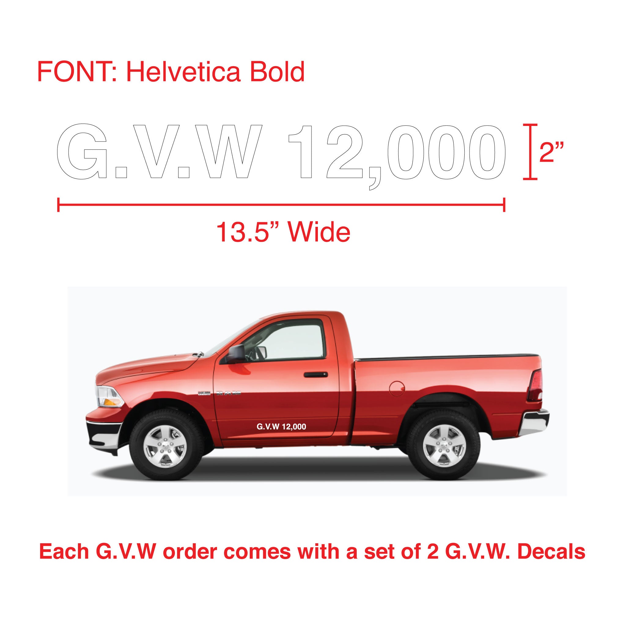 Custom GVW Number Decal - Gross Vehicle Weight Sticker 2"H (5.08cm ...