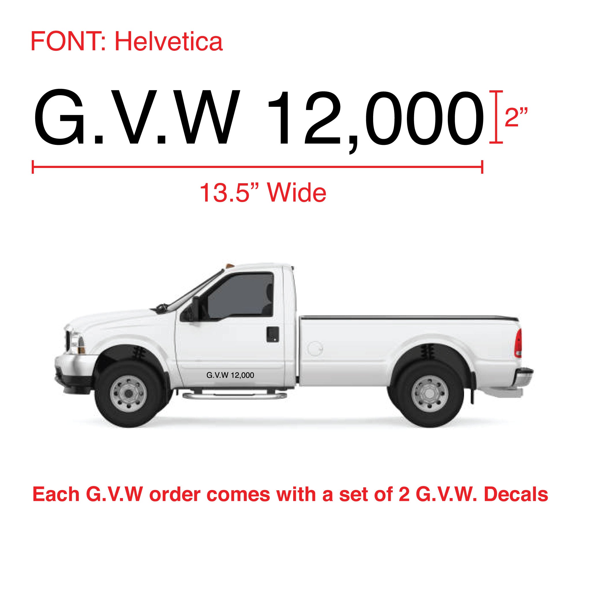 Custom GVW Number Decal - Gross Vehicle Weight Sticker 2"H (5.08cm ...
