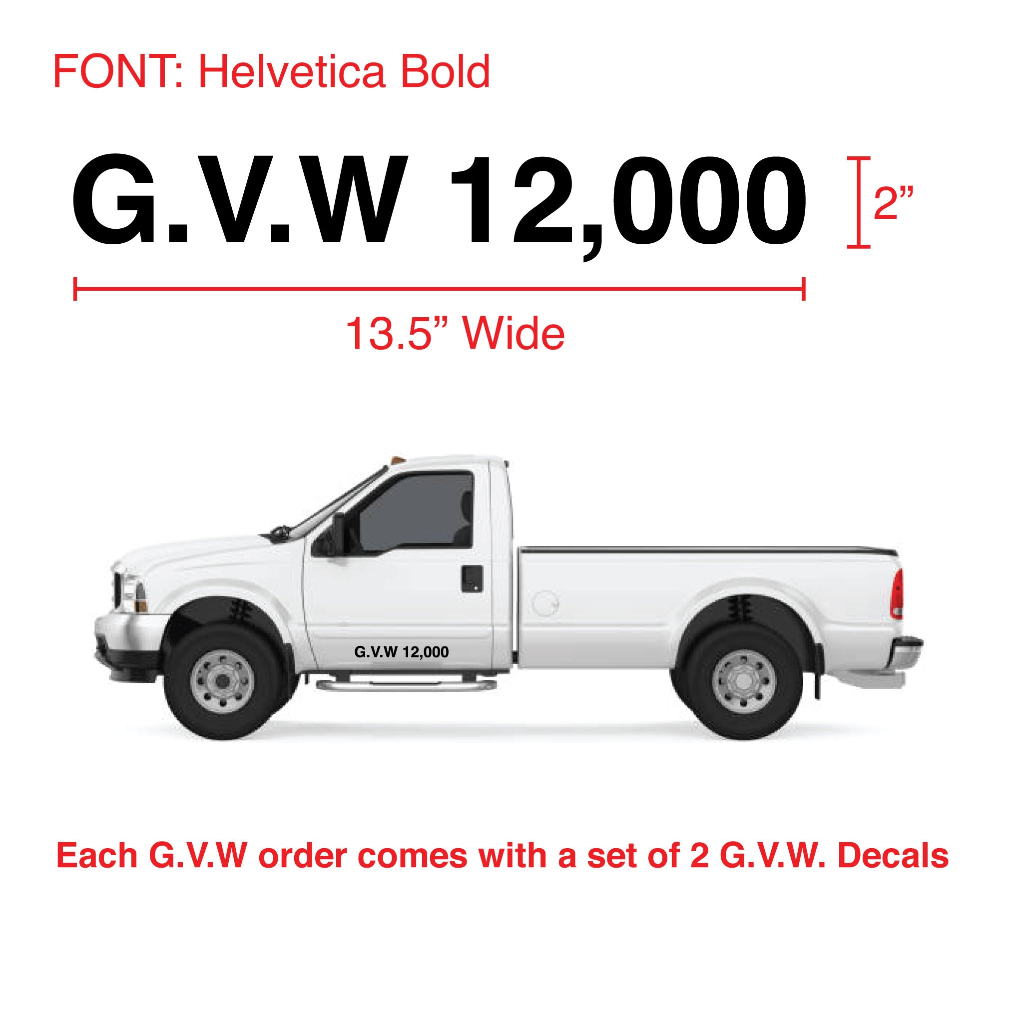 Custom GVW Number Decal - Gross Vehicle Weight Sticker 2"H (5.08cm ...