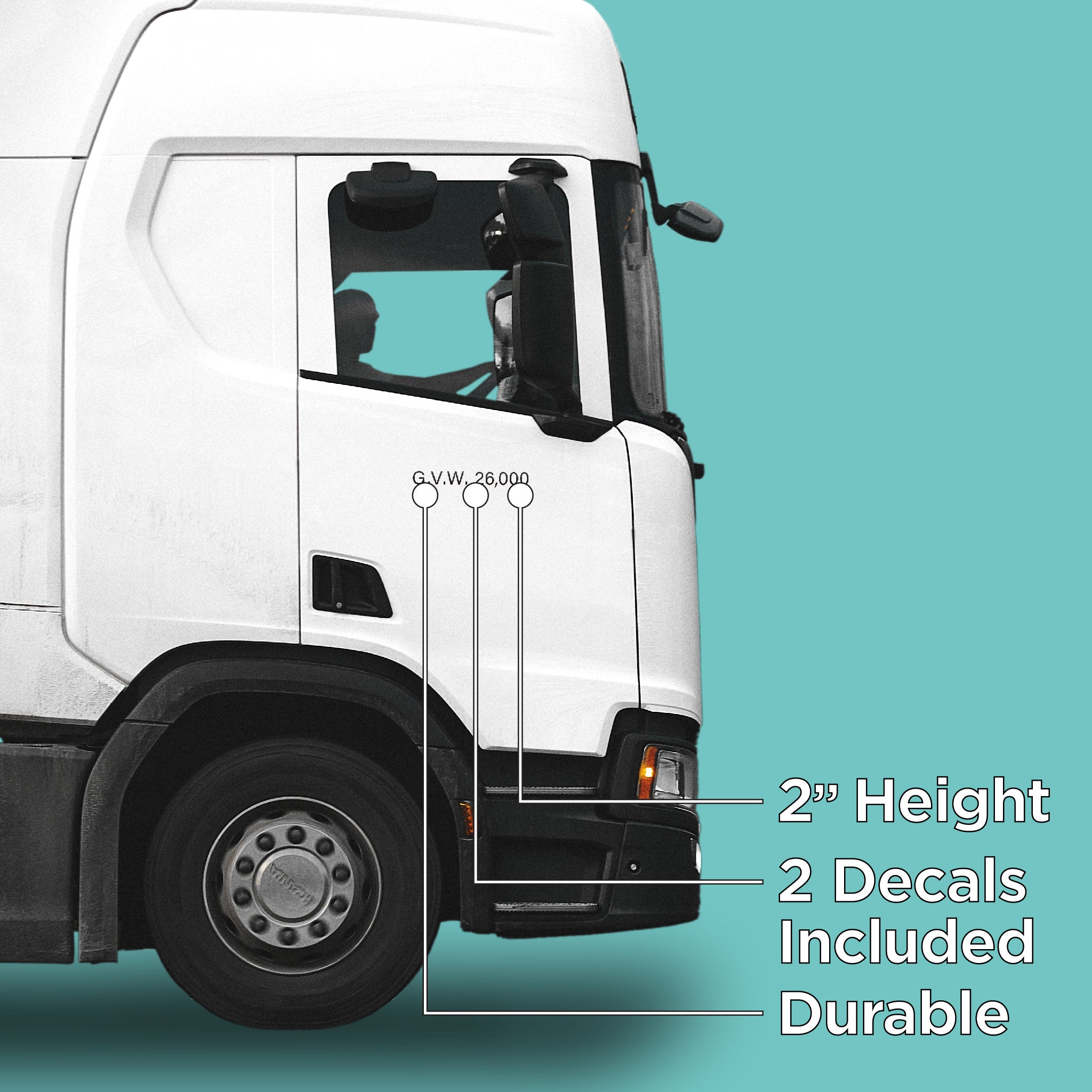 Custom GVW Number Decal - Gross Vehicle Weight Sticker 2"H (5.08cm ...