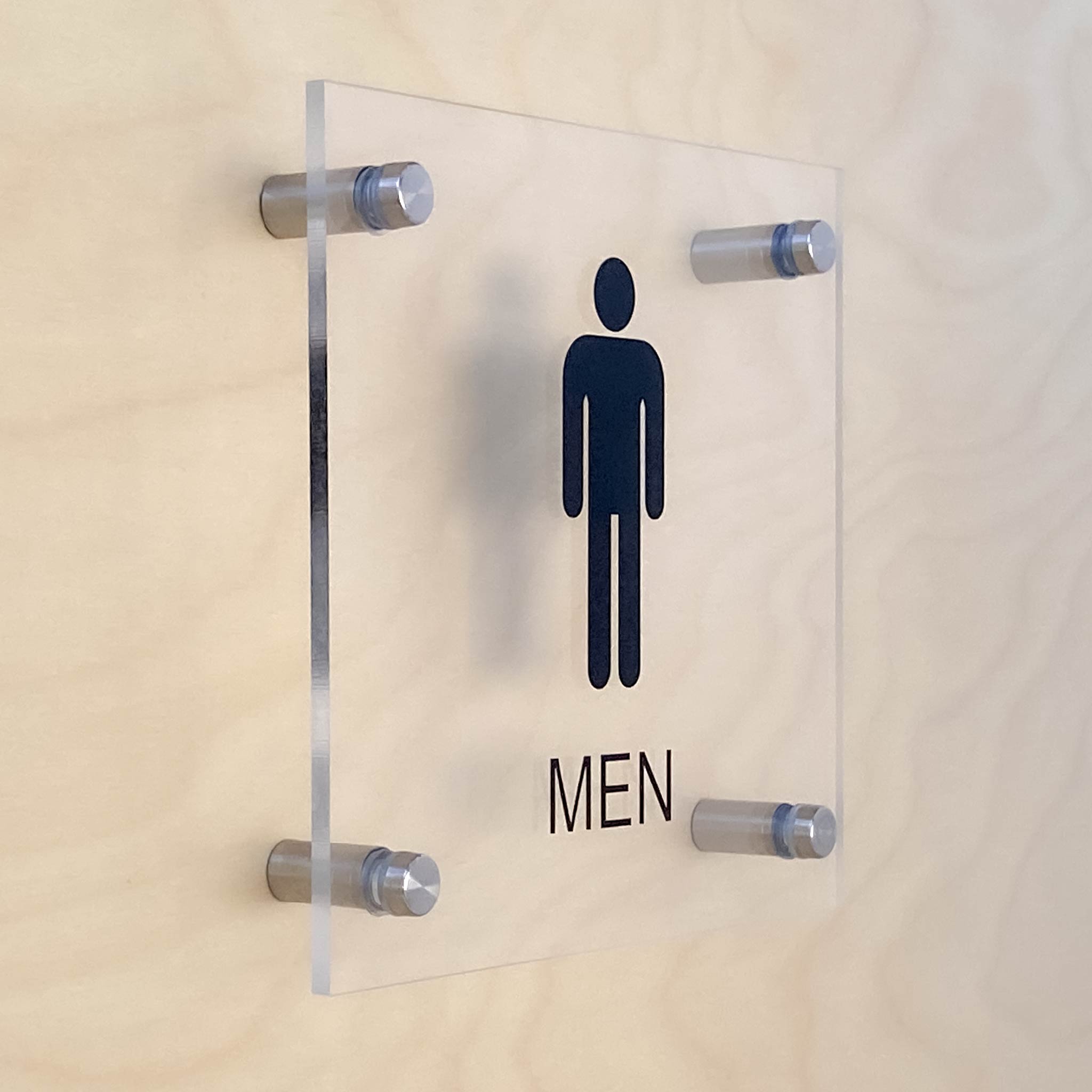 Men Restroom Sign with Standoffs Clear Acrylic – BC Retail Supplies