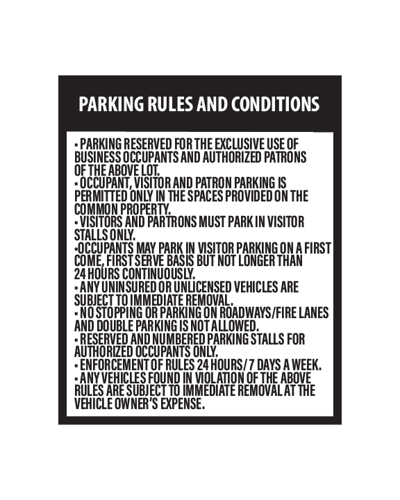 Parking Rules and Conditions Sign 3mm 24″x31″ Aluminum Composite – BC ...
