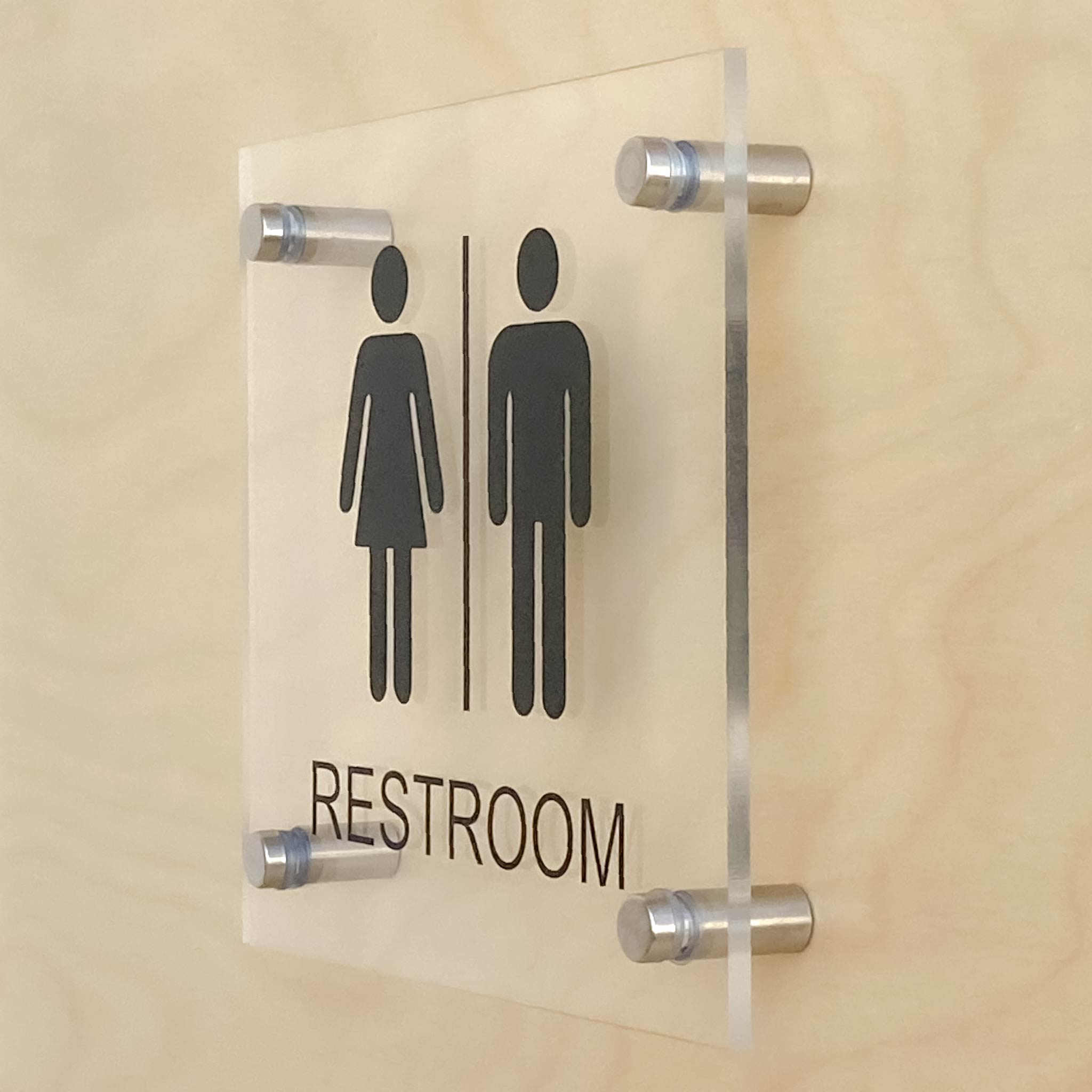Unisex Restroom Sign with Standoffs Clear Acrylic – BC Retail Supplies