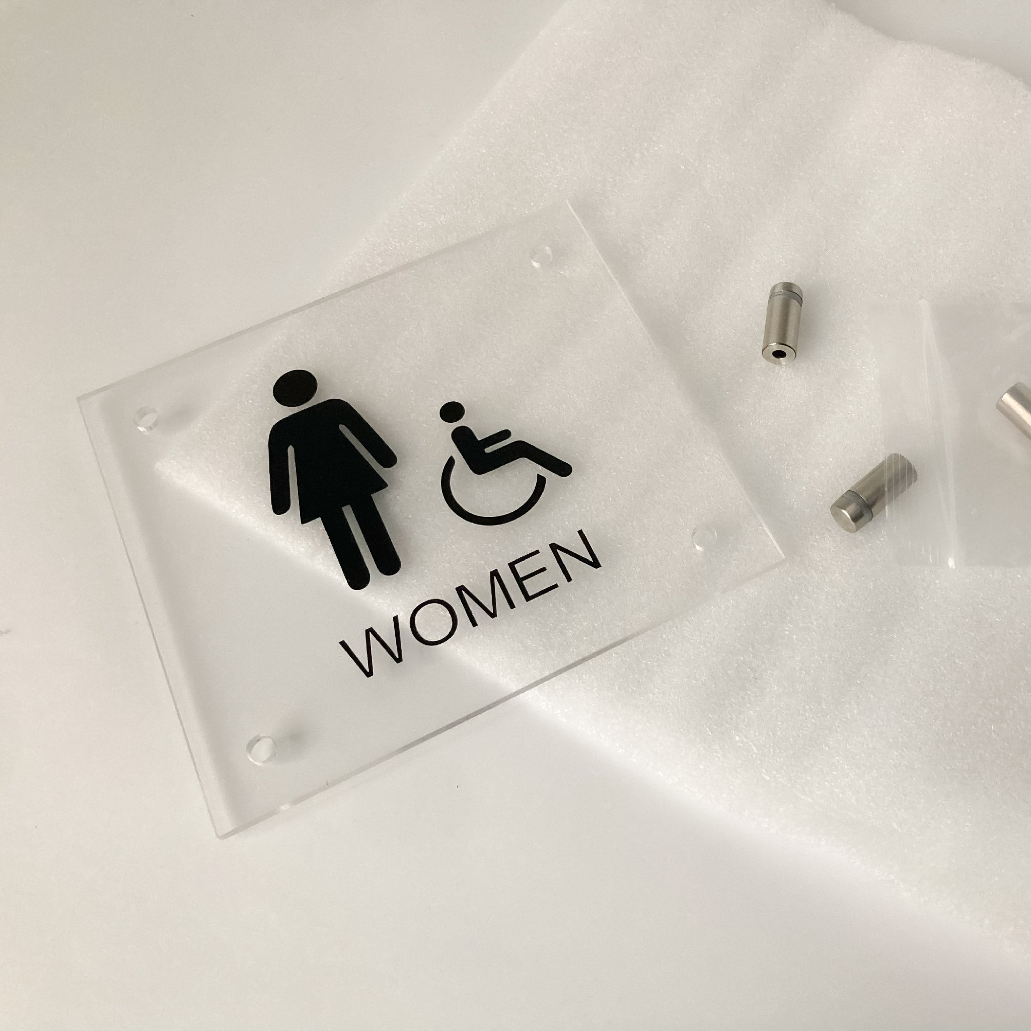 Women Accessible Restroom Sign with Standoffs Clear Acrylic – BC Retail ...