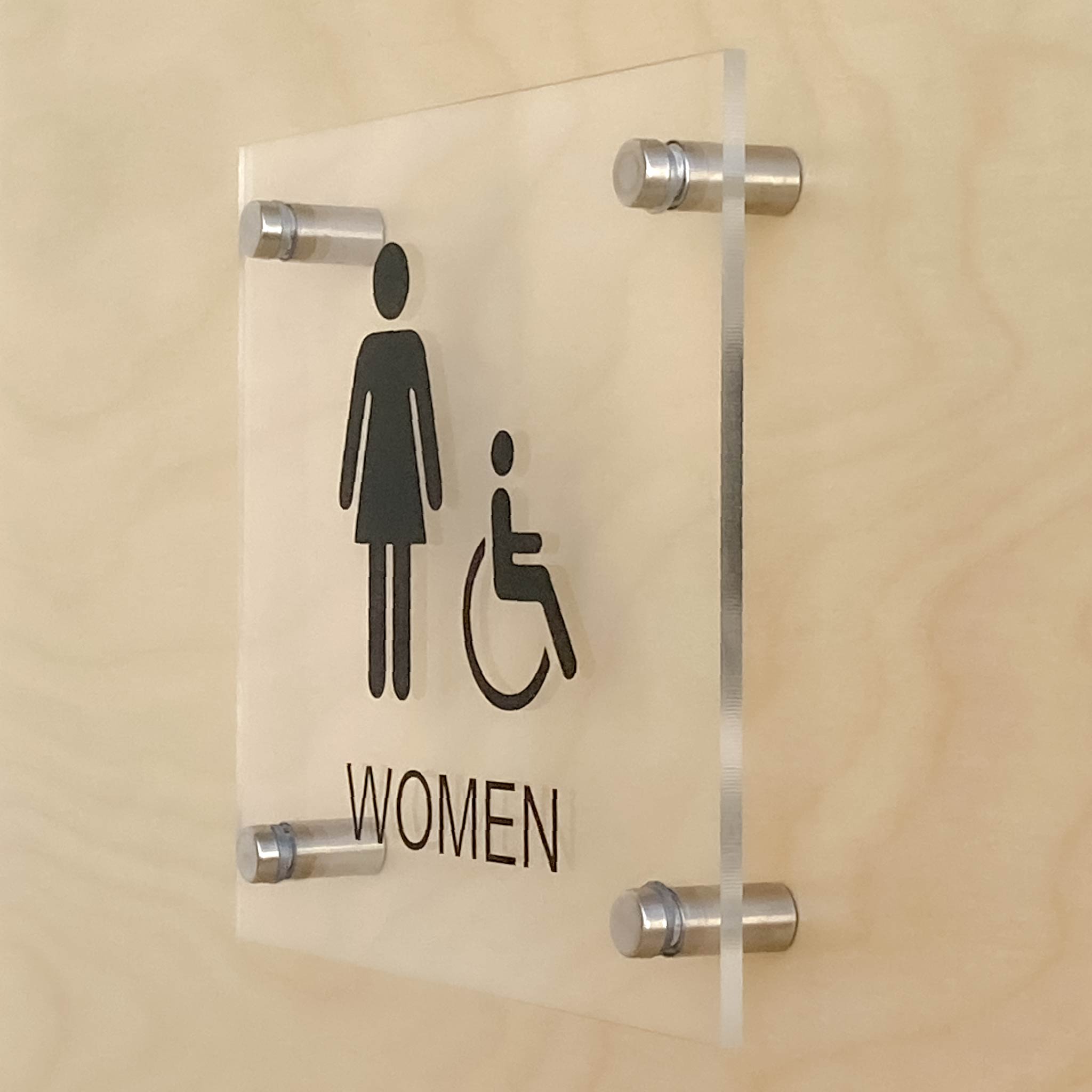 Women Accessible Restroom Sign with Standoffs Clear Acrylic – BC Retail ...