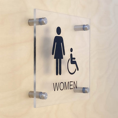 Women Accessible Restroom Sign with Standoffs Clear Acrylic – BC Retail ...
